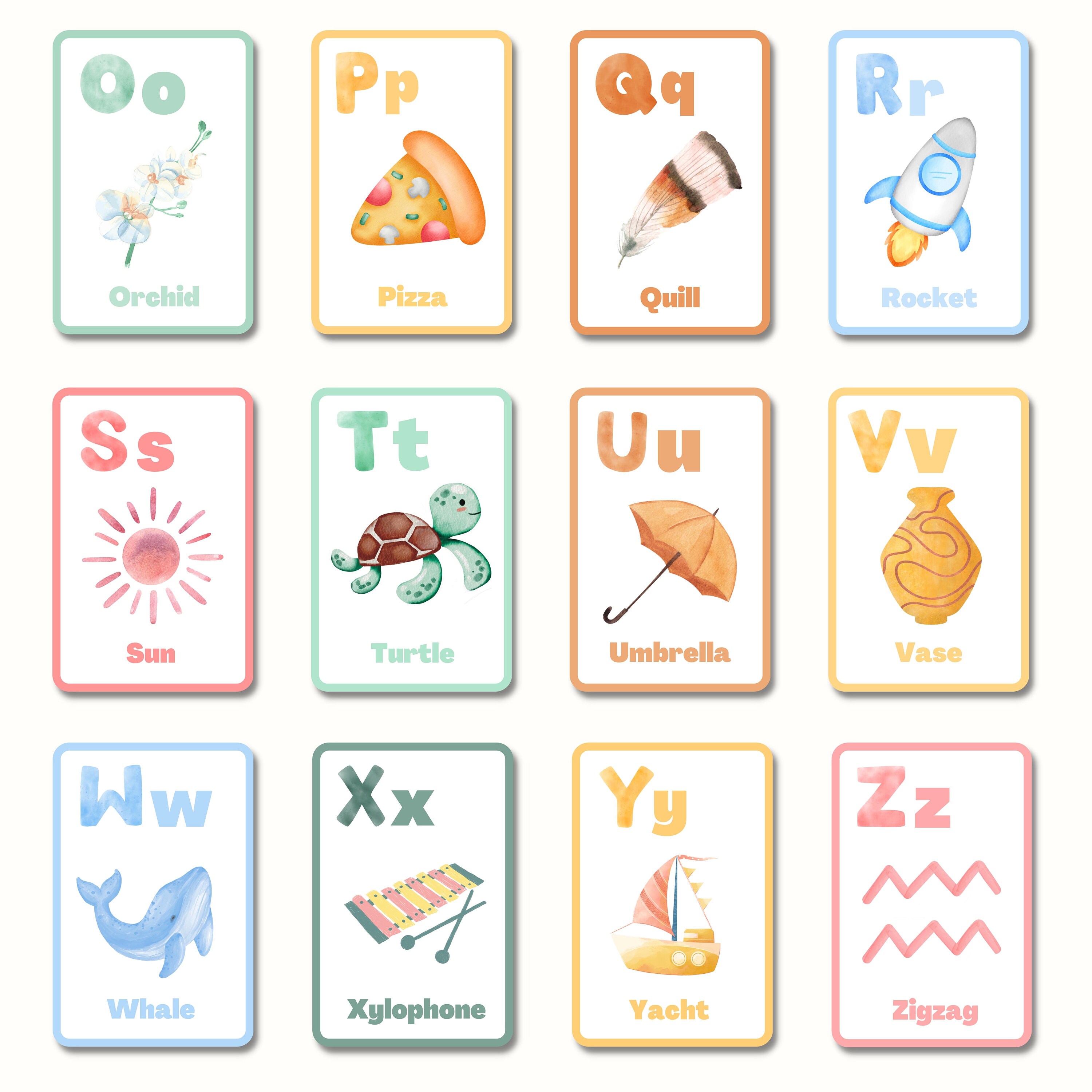 Watercolor Alphabet and 1-20 Numbers Flashcards ABC - Etsy