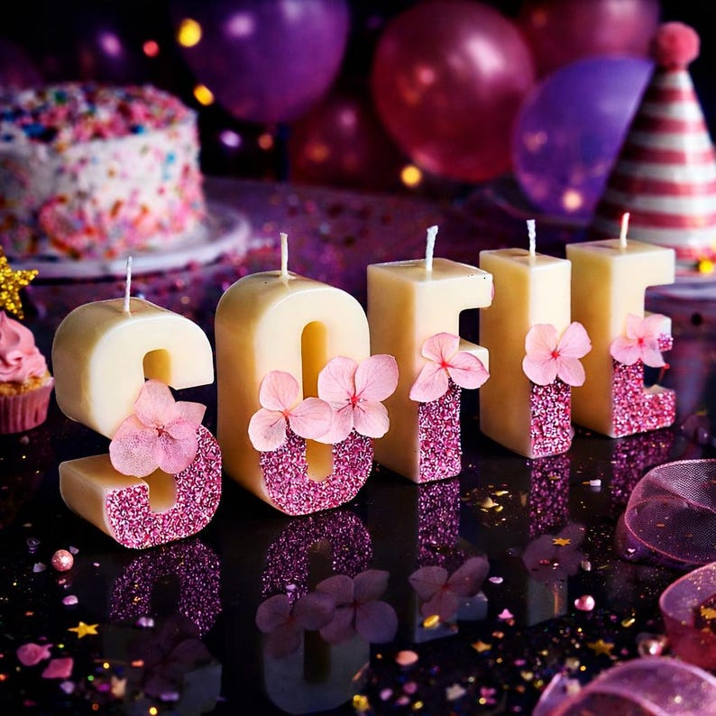 Custom Name Candle for Birthday Cake Topper, Pink Glitter Letter ...