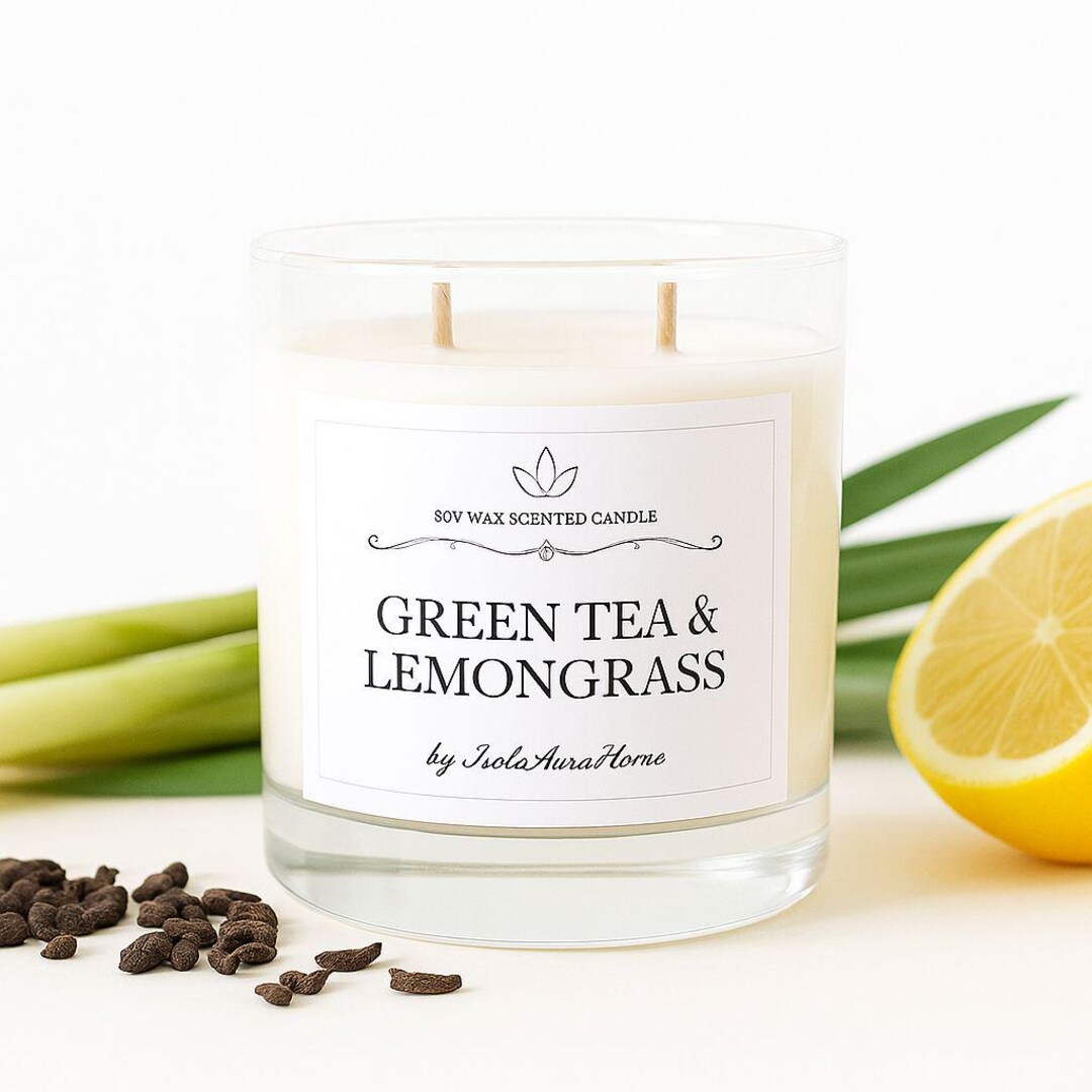 Green Tea Lemongrass Scented Candle, Herbal Fresh Citrus Candle Natural ...