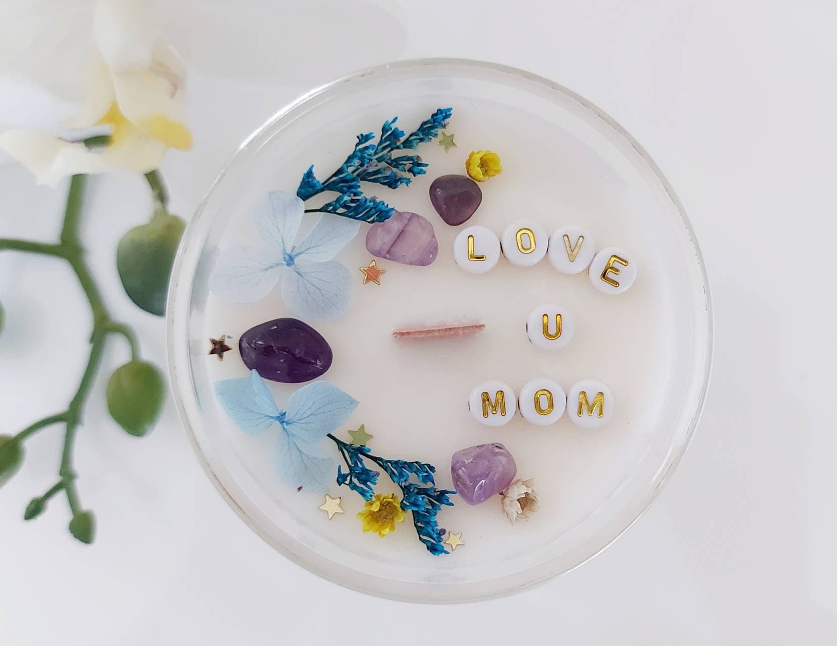 Hidden Message Candle With Crystals Amethyst, Personalized Secret ...