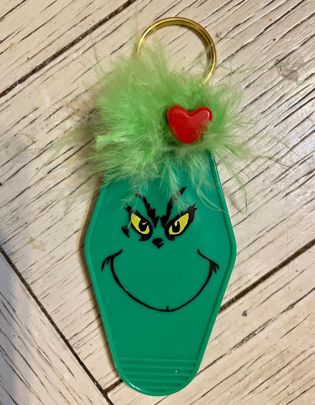 Adorable Grinch Inspired Keychain With Fur and a Little Heart - Etsy