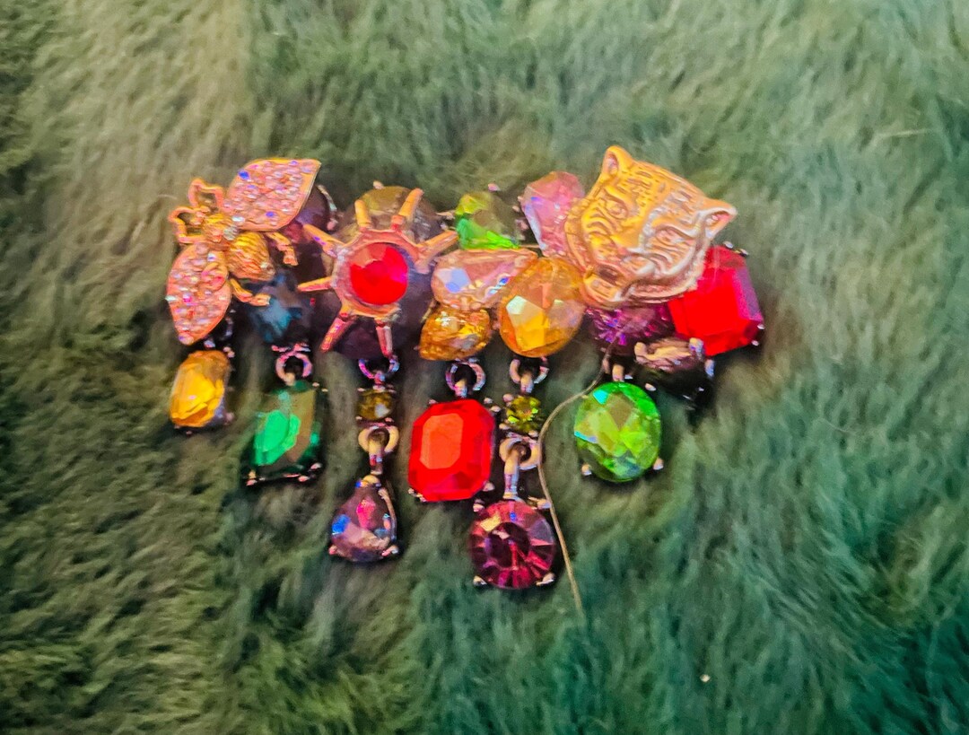 Rare Revamped Gucci Angry Cat Bee Multi Crystal Dangle Art Brooch - Etsy