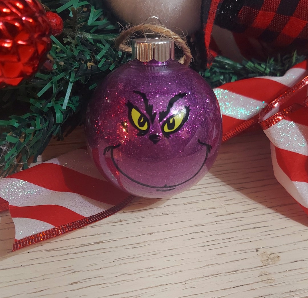 Purple Glittery Jolly Grinch Christmas Ornament. Shattered Proof - Etsy