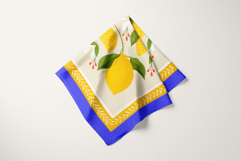 Lemon Print 100% Silk Scarf: Vintage-inspired Hair Wrap - Etsy