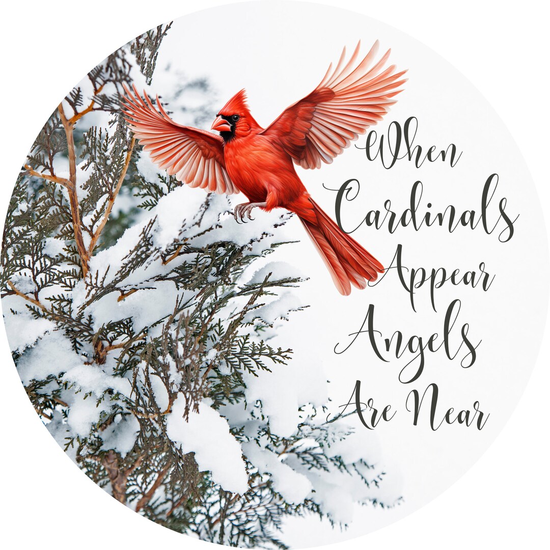 Red Cardinal Wreath Sign, Winter Bird Sign, Angels Appear Sign, White ...
