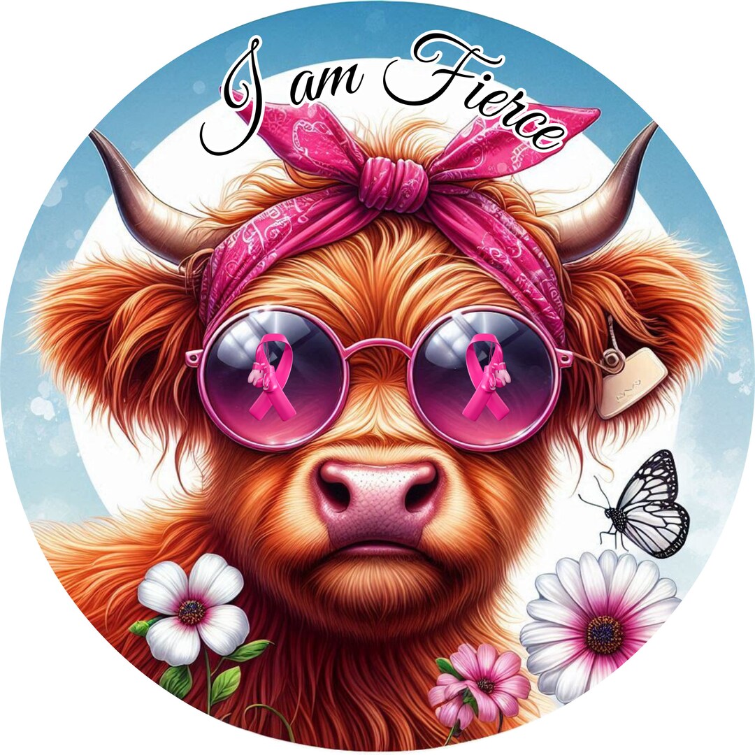 Highland Cow With Pink Bandanna and Sunglasses, I Am Fierce Breast ...