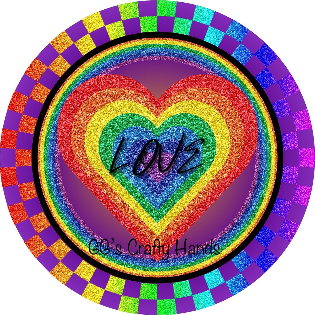 LGBTQIA Heart Sign, Checkered Heart Rainbow Sign, Round Aluminum Sign ...