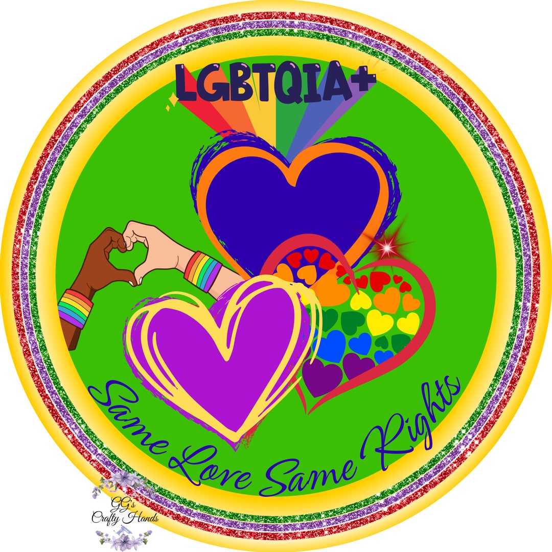 LGBTQIA Equal Rights Gay Pride Sign, Rainbow Heart Wreath Sign, Round ...