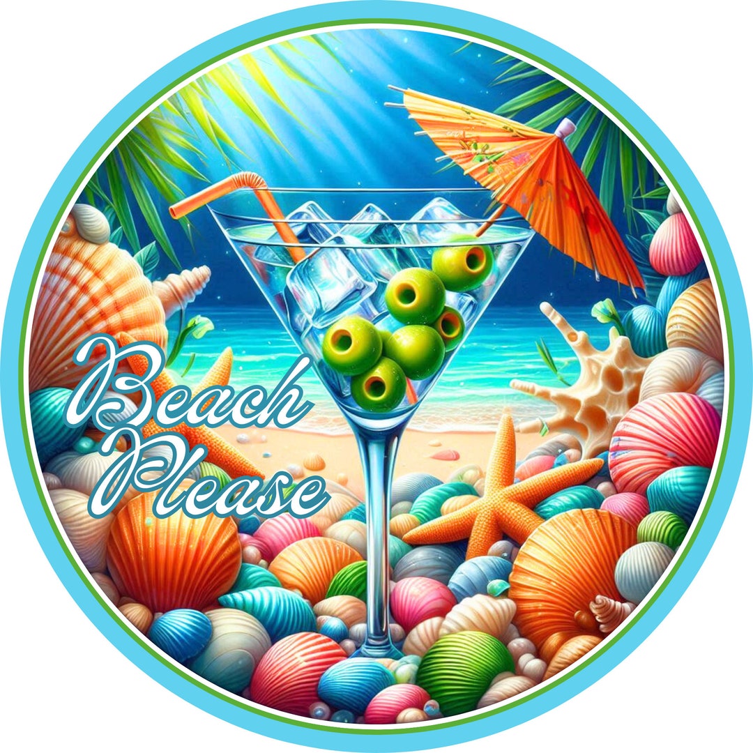 Summer Beach Sea Shell Sign, Martini With Olives Tropical Paradise ...