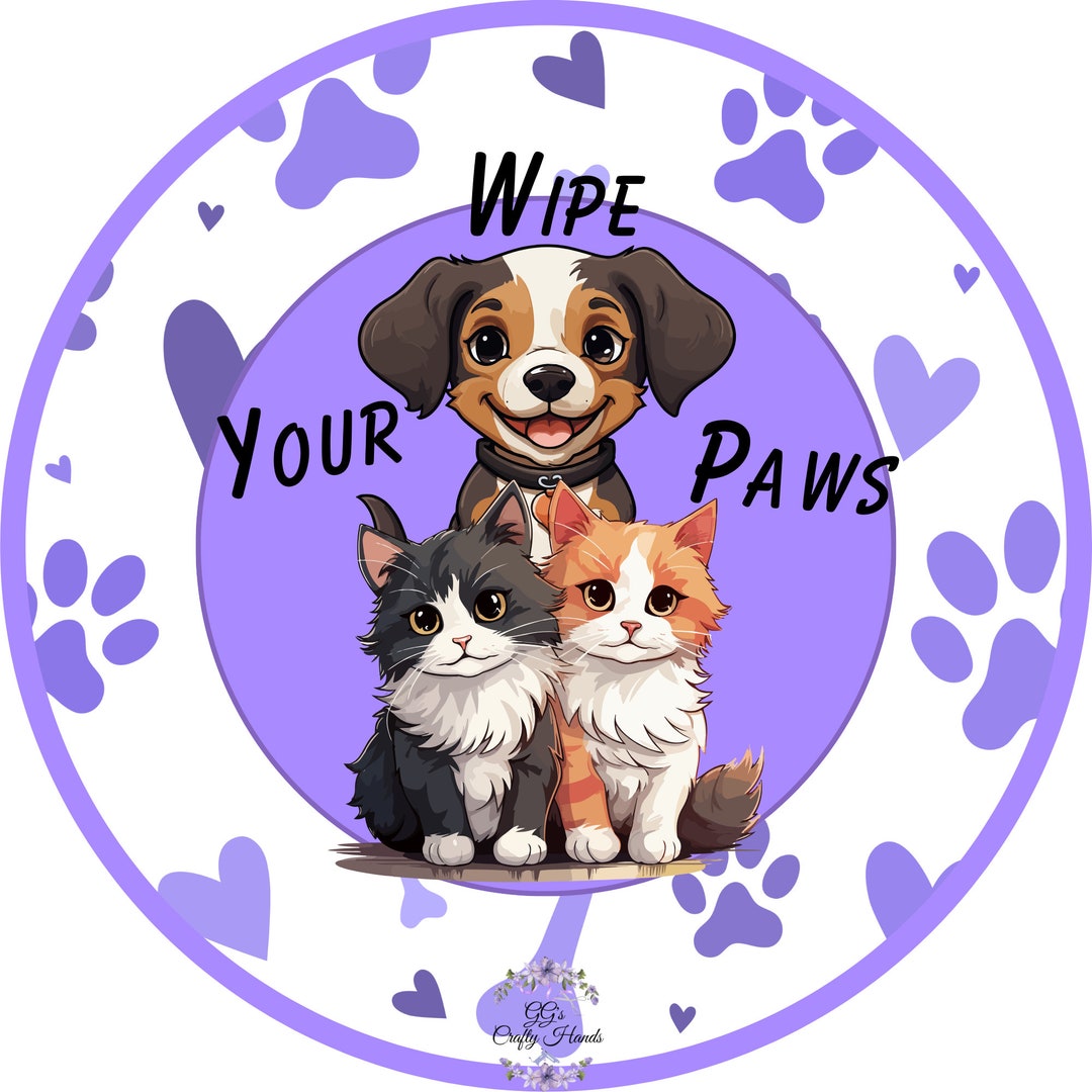 Animal Paw Print Sign, Cute Dog and Cat Wreath Sign, Summer Pet Rescue ...