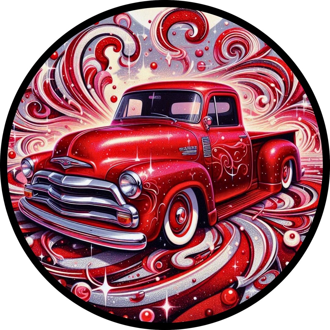 Vintage Red Truck Aluminum Sign, Lowrider Car Wall Decor, Truck Wreath ...