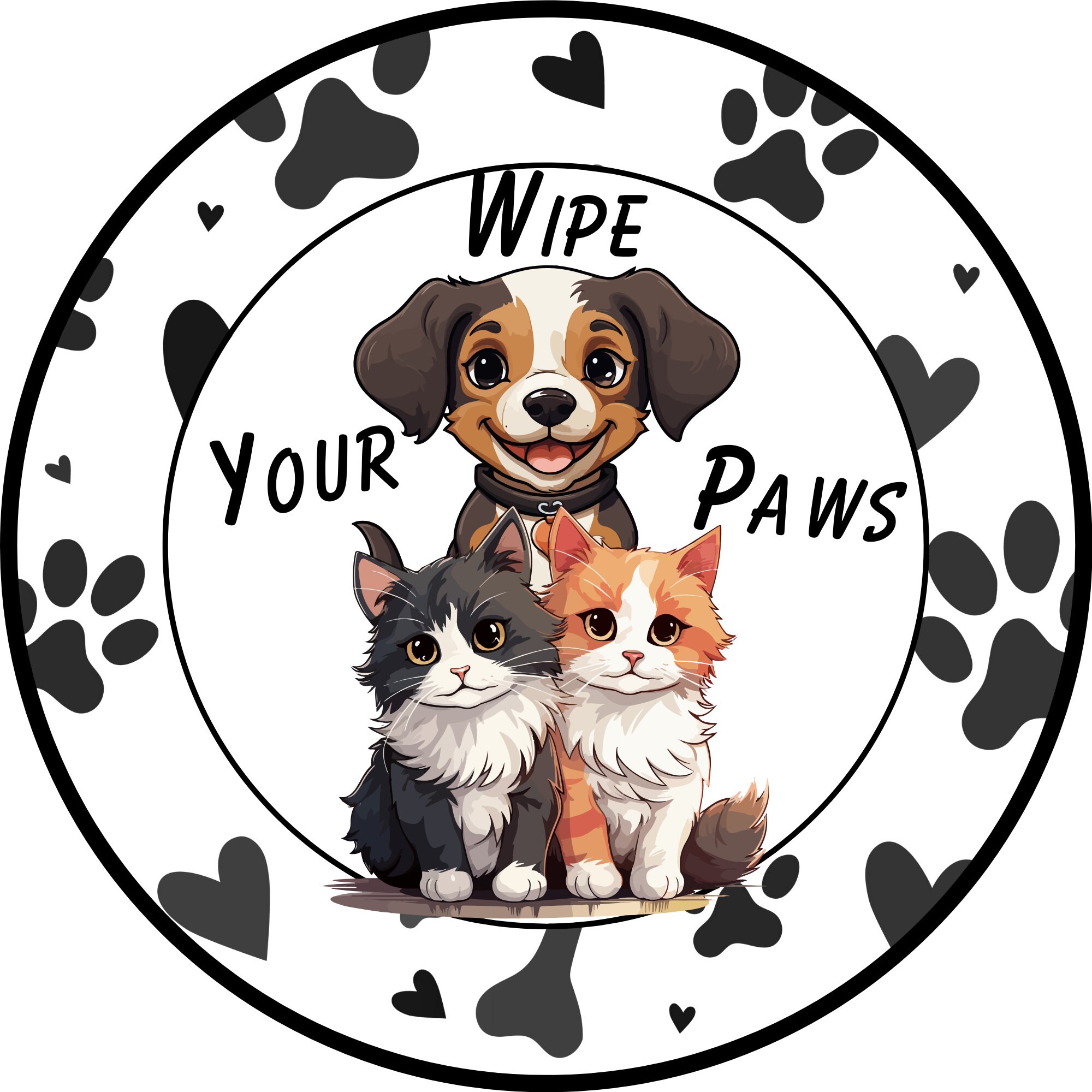 Animal Paw Print Sign, Cute Dog and Cat Wreath Sign, Summer Pet Rescue ...