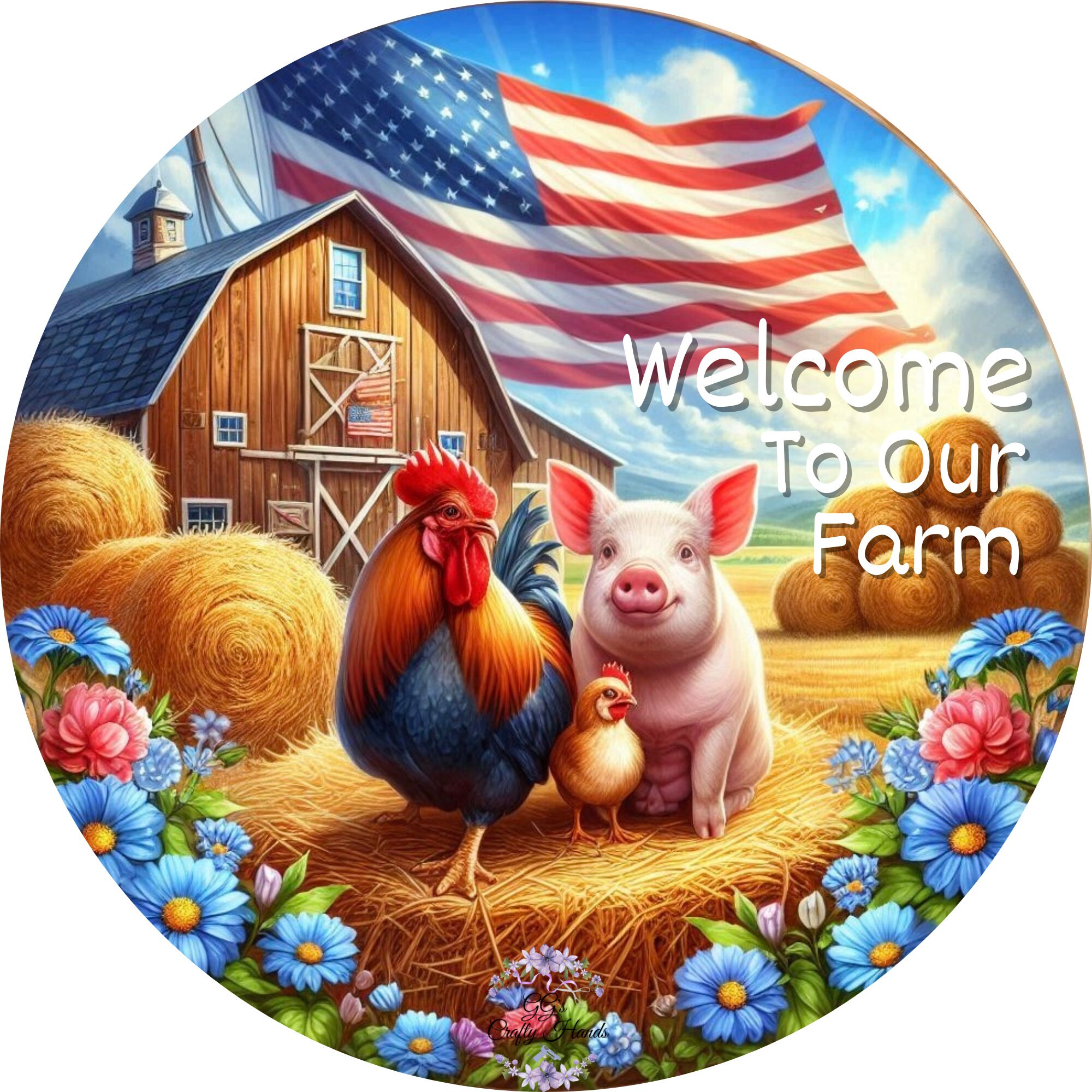 Rustic Patriotic Sign With Farm Animals, Rooster With American Flag ...