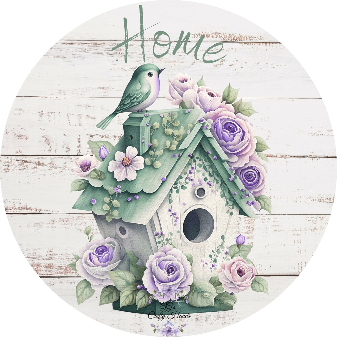 Bird With Birdhouse Wreath Sign, Distressed Faux Wood Background ...
