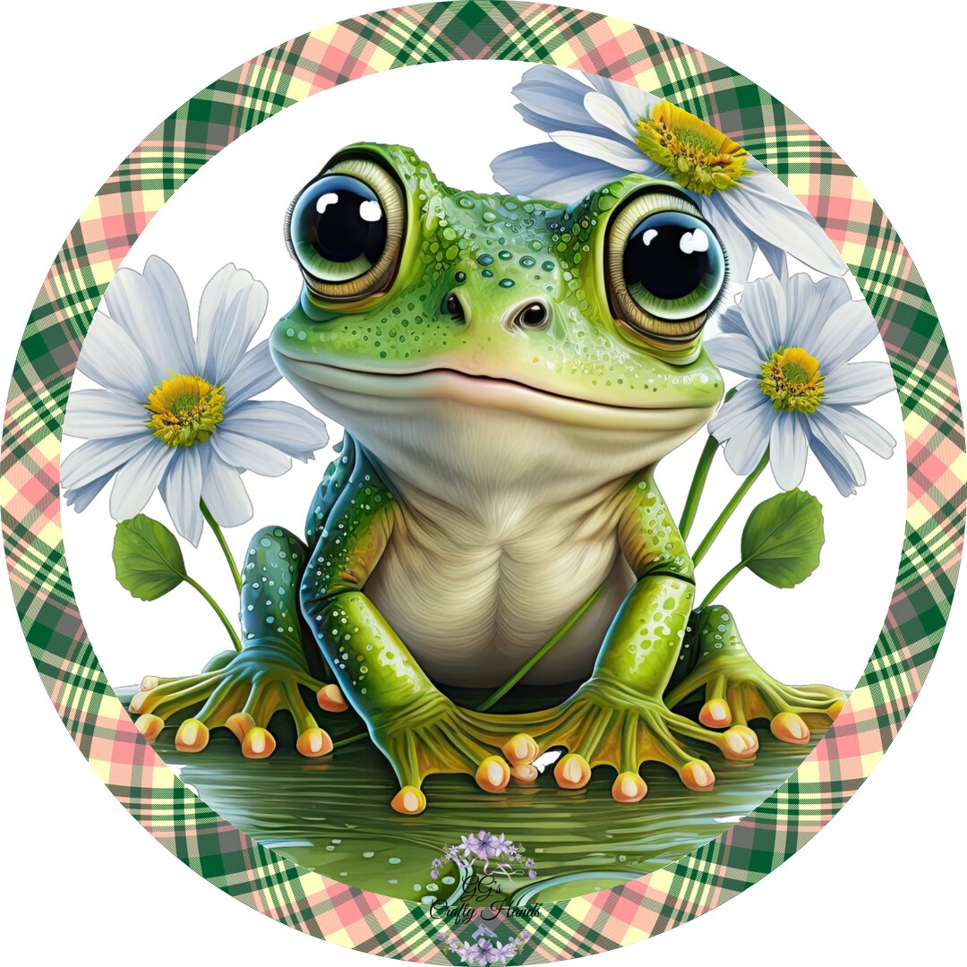 Cute Frog Sign With White Daisies, Spring Frog Wreath Sign, Sublimation ...