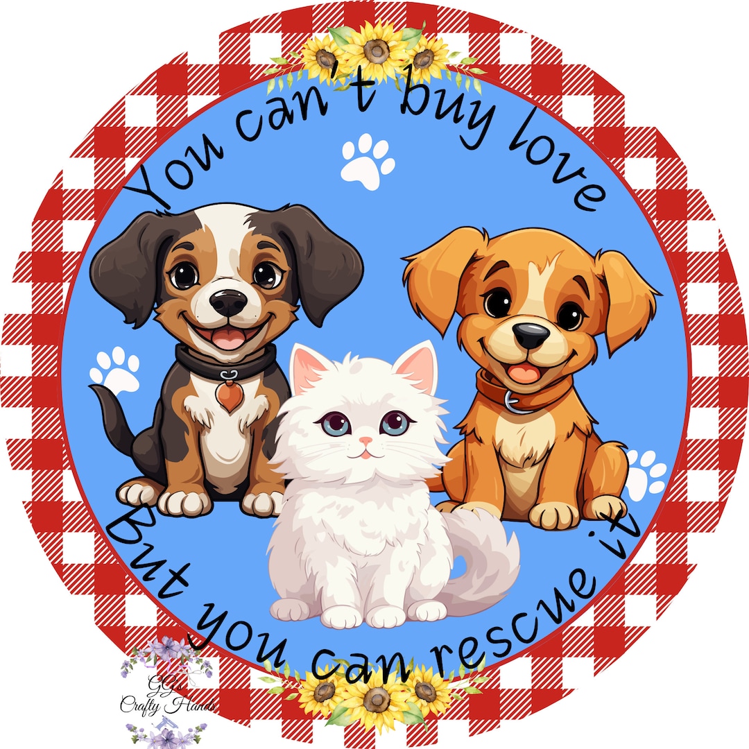 Animal Paw Print Sign, Cute Dog and Cat Wreath Sign, Patriotic Pet ...