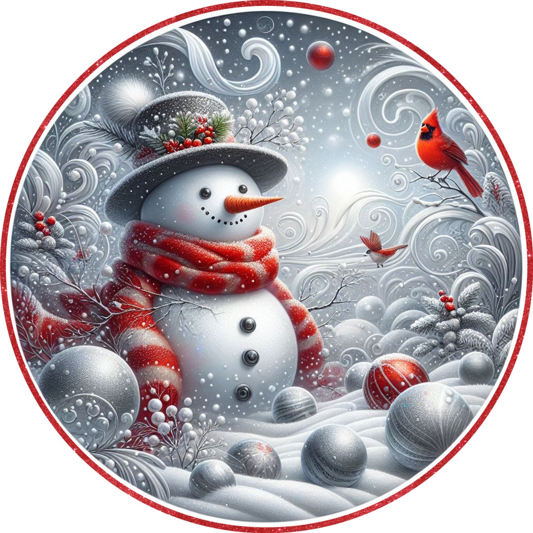 Snowman Wreath Sign, Winter Wonderland Red Cardinal Snowman Decor ...