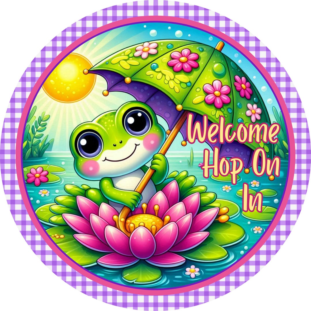 Welcome Hop on in Cute Frog With Umbrella Wreath Sign, Spring Summer ...