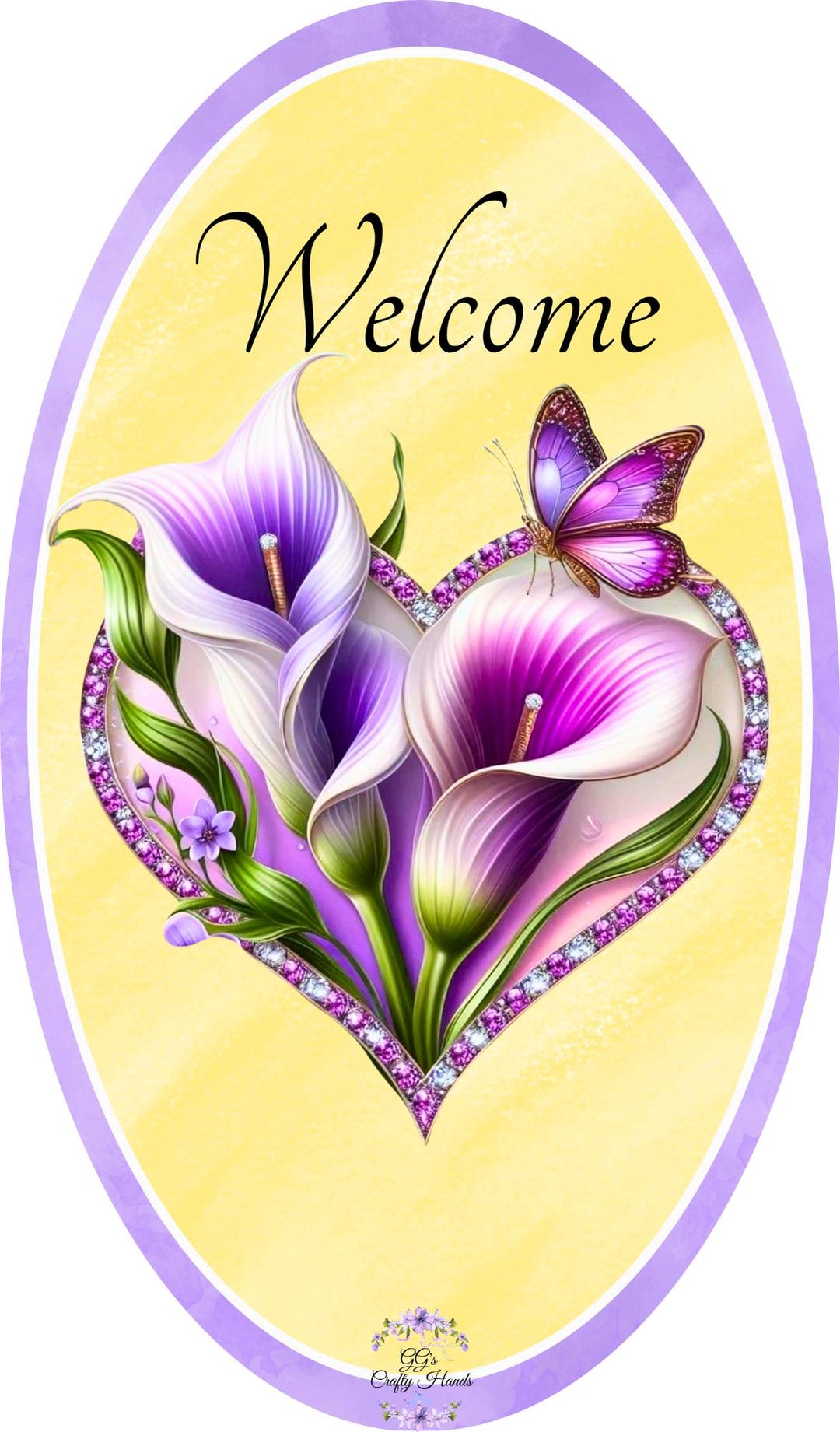 Butterfly Welcome Sign With Spring Lilies and Jewel Heart, Door Decor ...