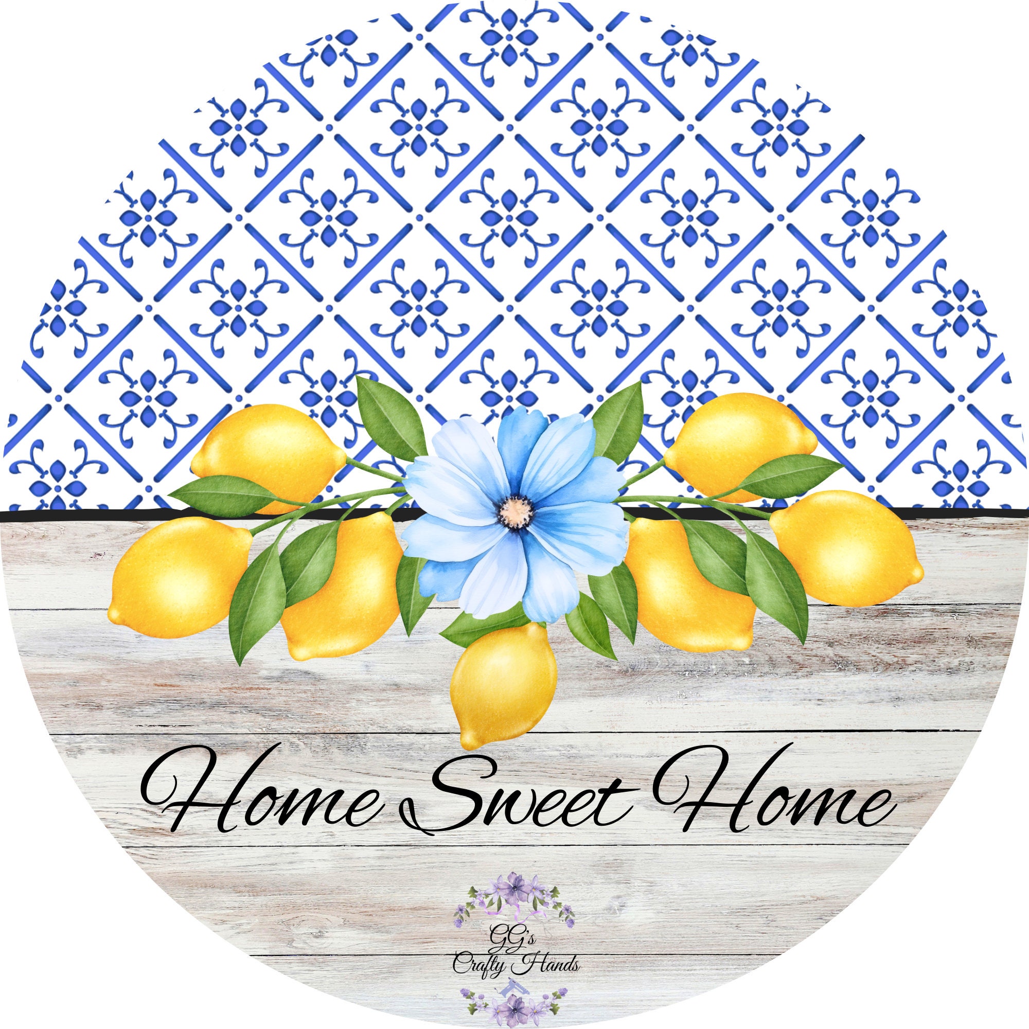 Summer Lemon Sign, Mediterranean Tiles With Lemons Kitchen Decor, Round ...