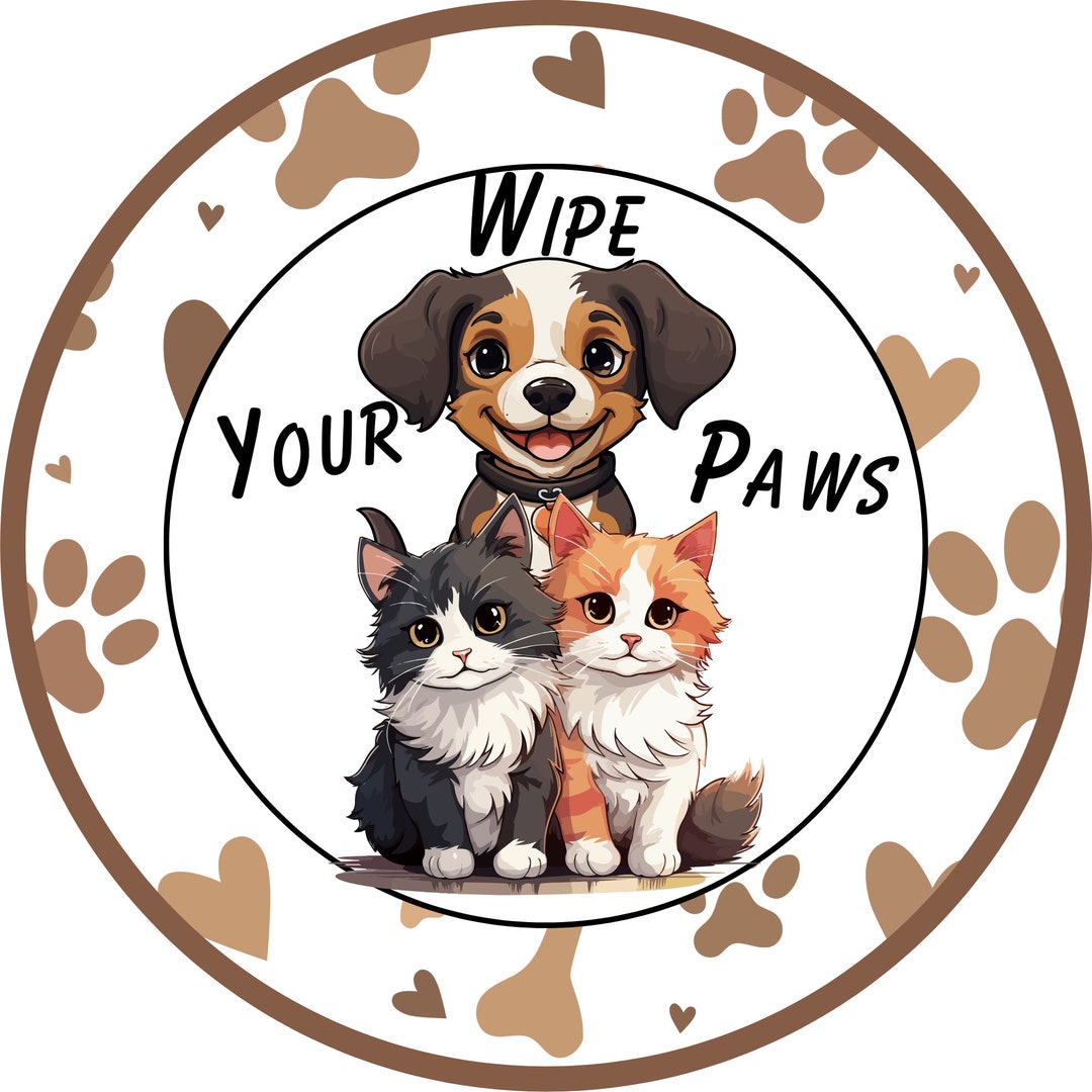 Animal Paw Print Sign, Cute Dog and Cat Wreath Sign, Summer Pet Rescue ...
