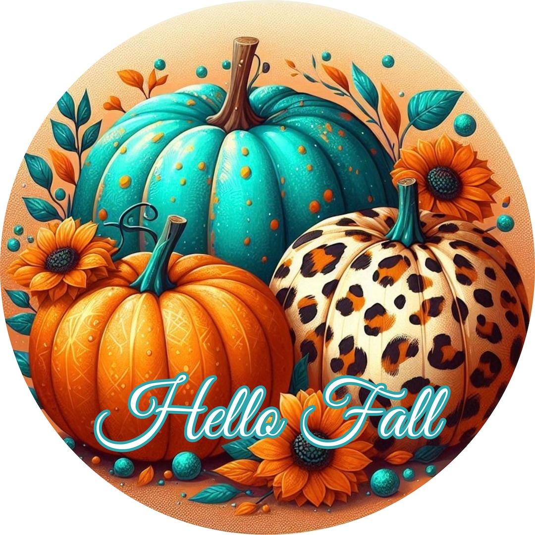 Pumpkin Wreath Sign With Cheetah Print and Fall Flowers, Thanksgiving ...