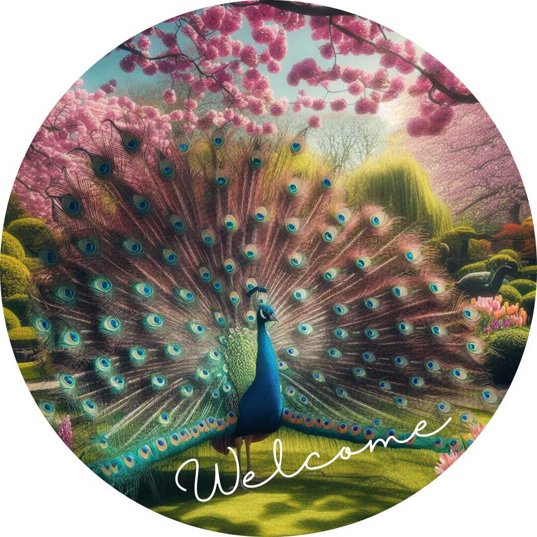 Peacock Welcome Wreath Sign With Flowers and Trees, Nature Inspired ...