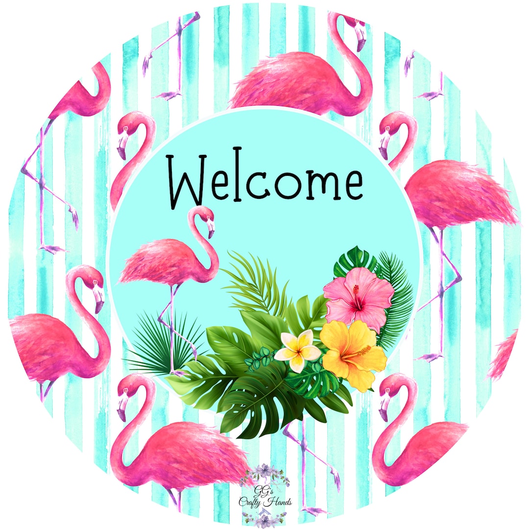 Flamingo Wreath Sign, Beach Decor, Coastal, Tropical Summer Sign, Round ...