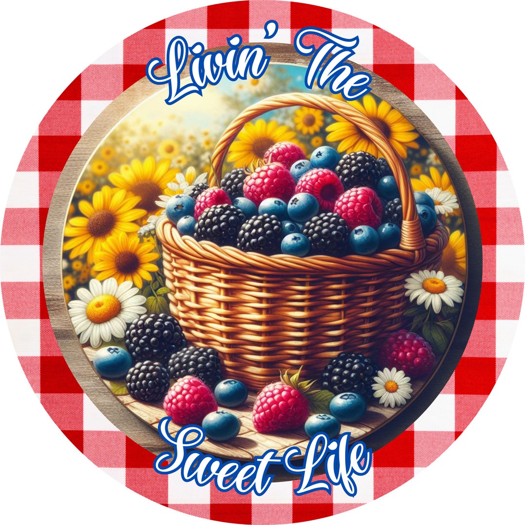 Summer Berries in Picnic Basket Wreath Sign Country Kitchen Decor ...