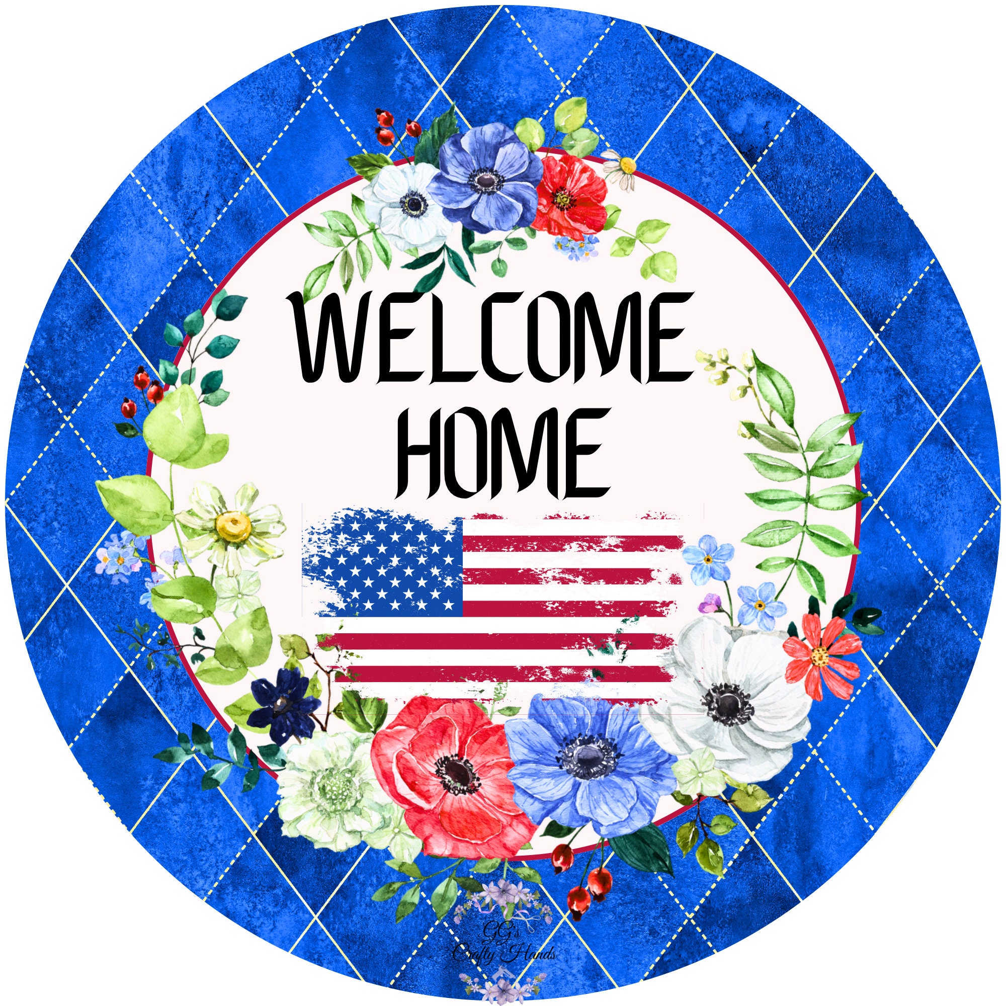 American Flag Welcome Home Sign, Patriotic Wreath Sign, Stripes and ...