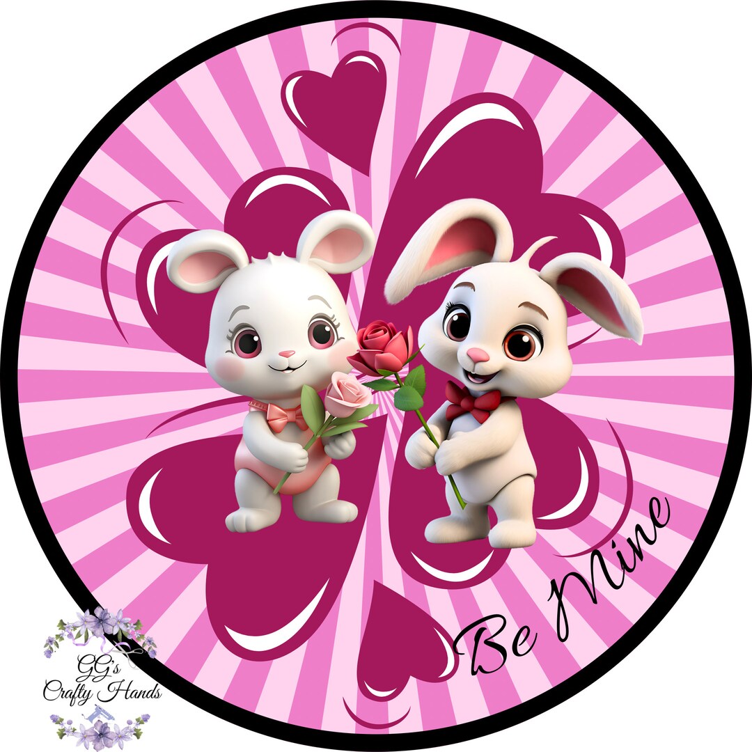 Cute Valentines Bunny Sign for Wreaths, Hearts Bunny With Rose ...