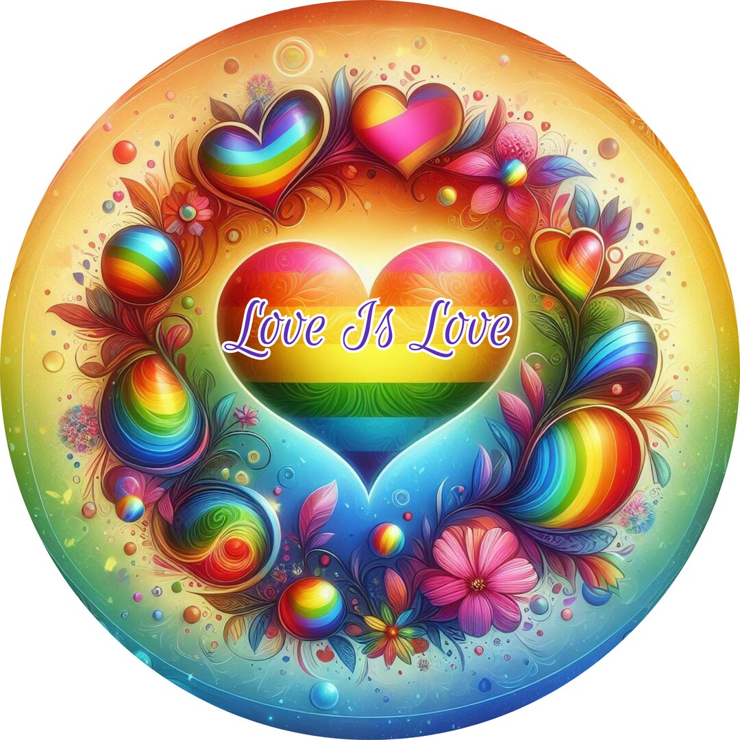 LGBTQIA Rainbow Heart Sign, Love is Love Round Aluminum Sign for ...