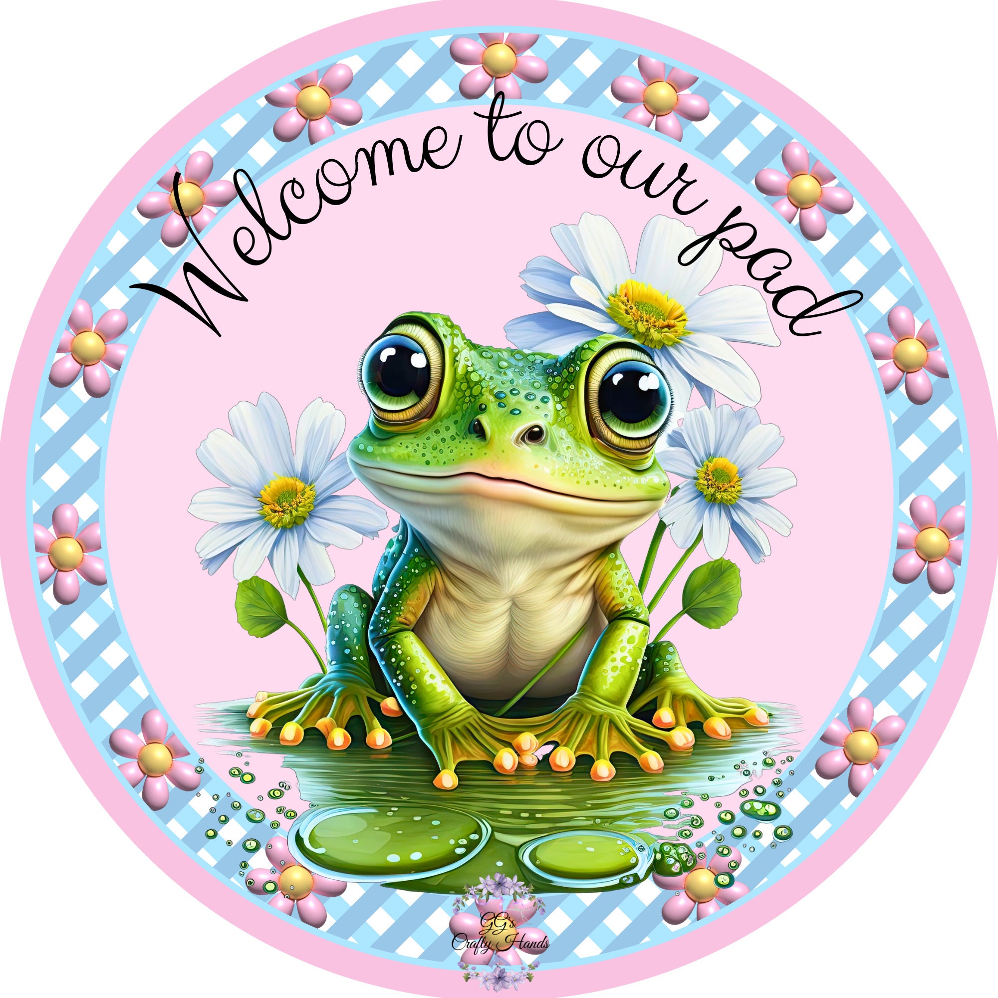 Cute Frog With Daisy Sign, Welcome to Our Pad Frog Wreath Sign, Summer ...