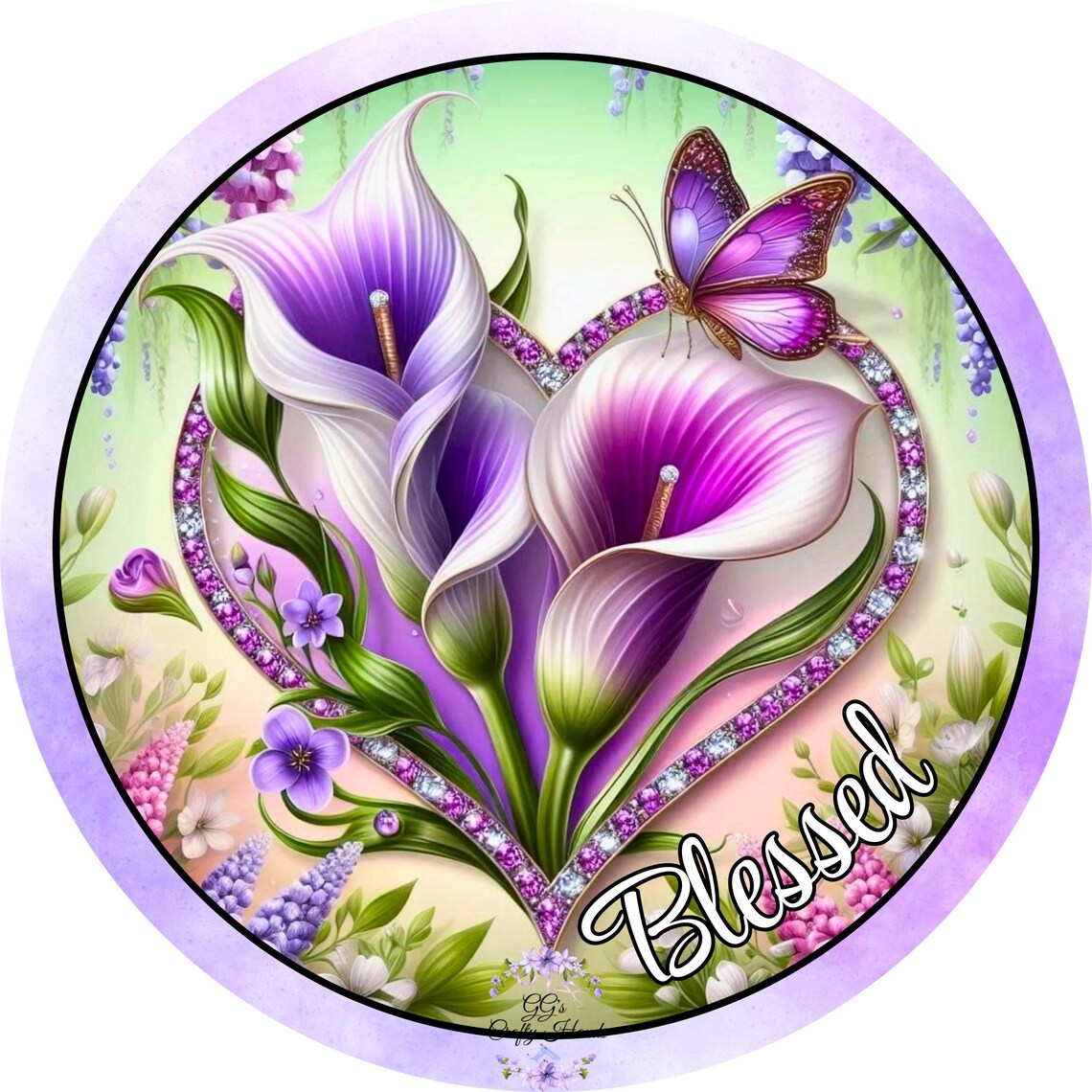 Butterfly Welcome Sign With Calla Lilies and Jewel Heart, Door Decor ...
