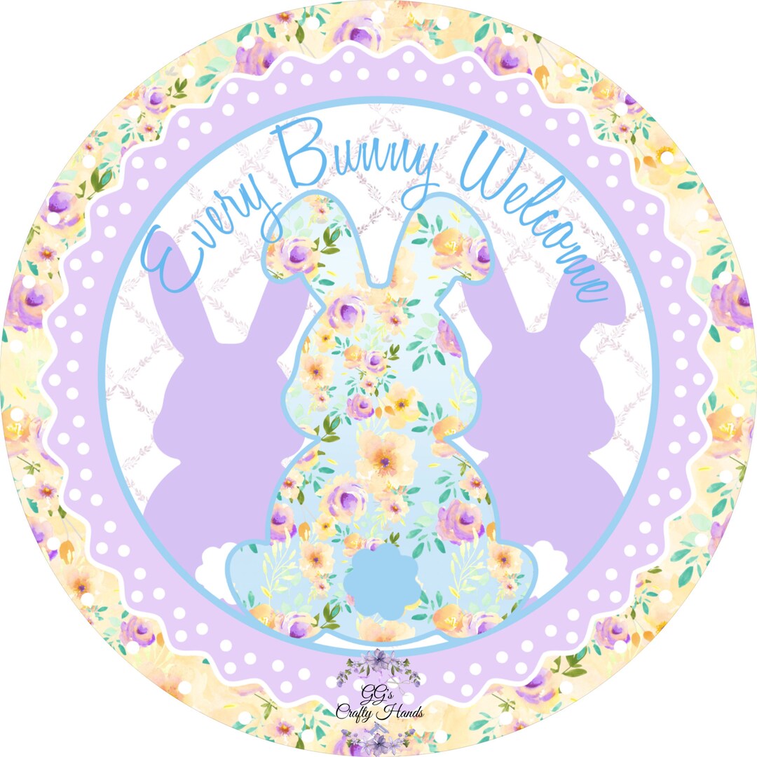 Spring Bunny Sign for Wreath, Bunny Butt Floral Pattern Easter Sign ...