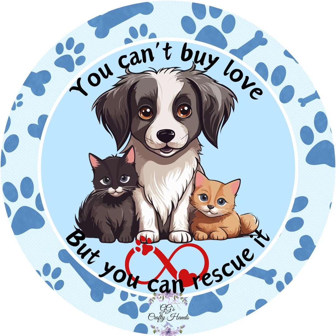 Animal Paw Print Sign, Cute Dog and Cat Wreath Sign, Summer Pet Rescue ...
