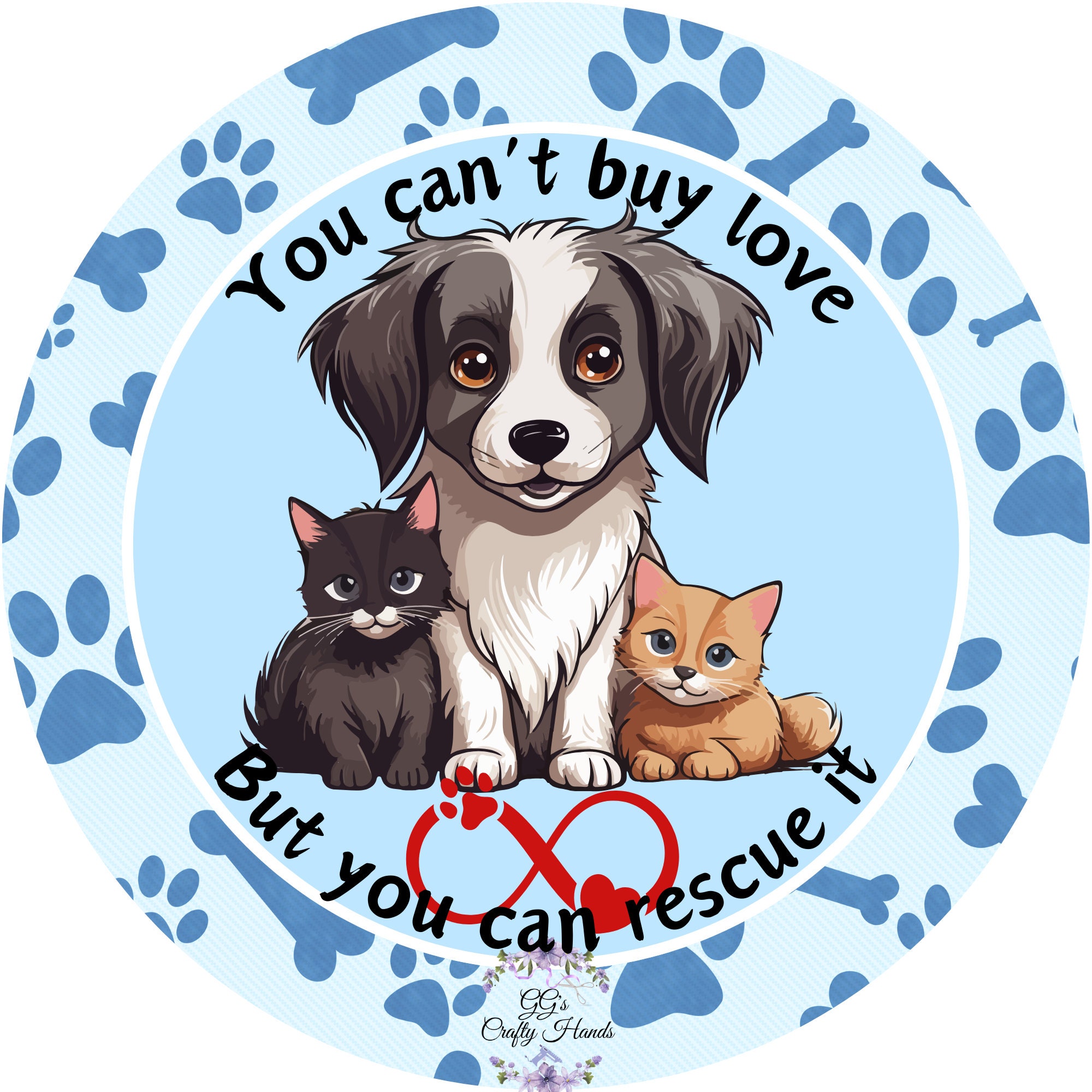 Animal Paw Print Sign, Cute Dog and Cat Wreath Sign, Summer Pet Rescue ...