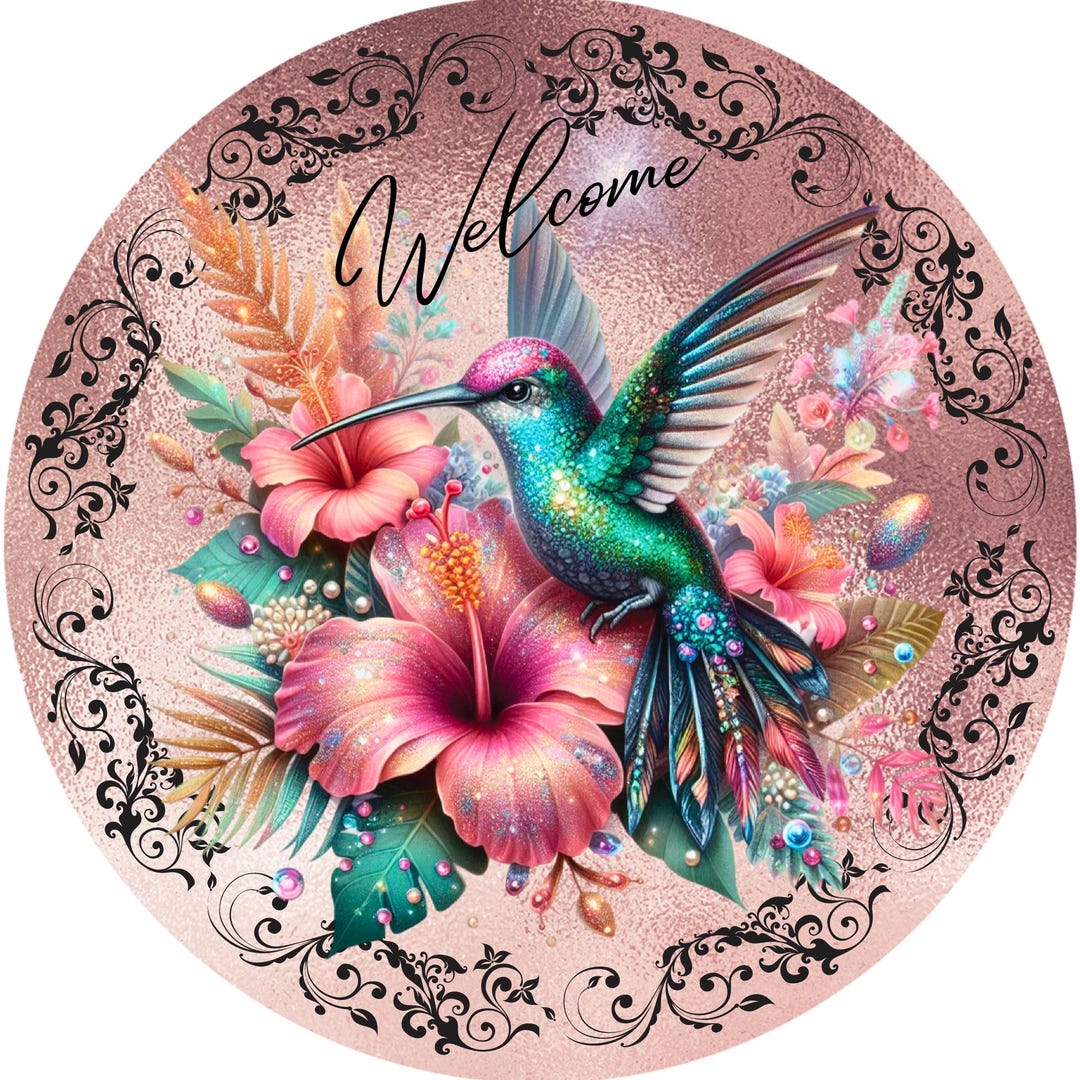 Welcome Hummingbird Sign, Hummingbird With Tropical Flowers, Spiritual ...