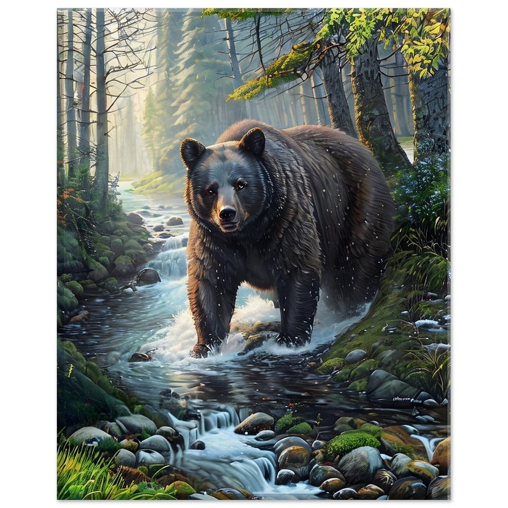 Black Bear Wall Art Canvas - AI Created Canvas Painting - High Quality Home Decor - Etsy