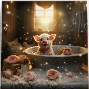 Pig in the Bathtub Canvas Funny Bathroom Animal Wall Art, Cute Pig ...