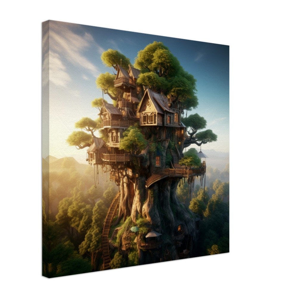 Tree House Canvas - Abstract Wall Art - Majestic Tree House in the ...