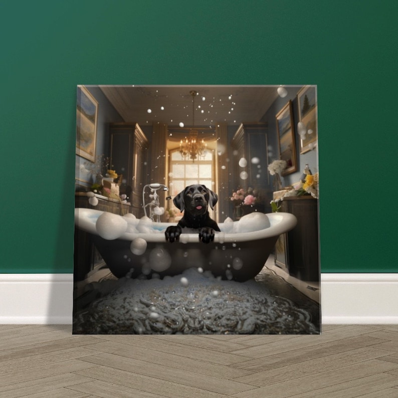 Black Lab in the Bathtub Canvas- Funny Bathroom Animal Wall Art, Cute ...