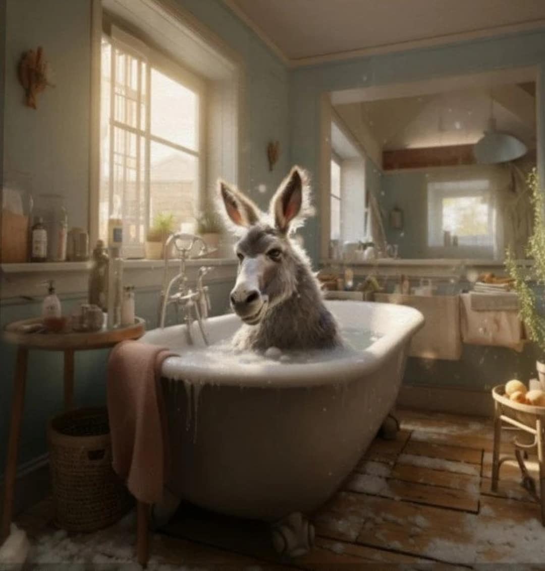 Donkey in the Bathtub Canvas- Funny Bathroom Animal Wall Art - Etsy