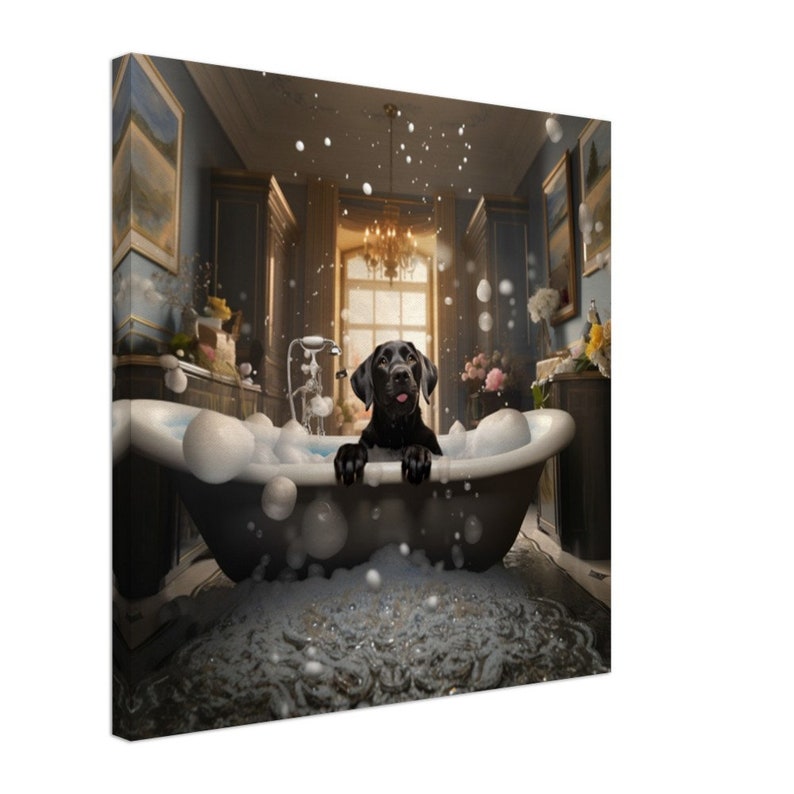 Black Lab in the Bathtub Canvas- Funny Bathroom Animal Wall Art, Cute ...