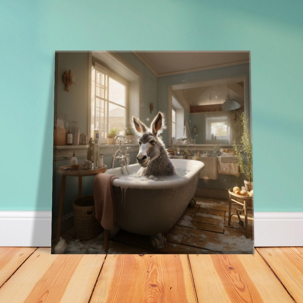Donkey in the Bathtub Canvas- Funny Bathroom Animal Wall Art - Etsy