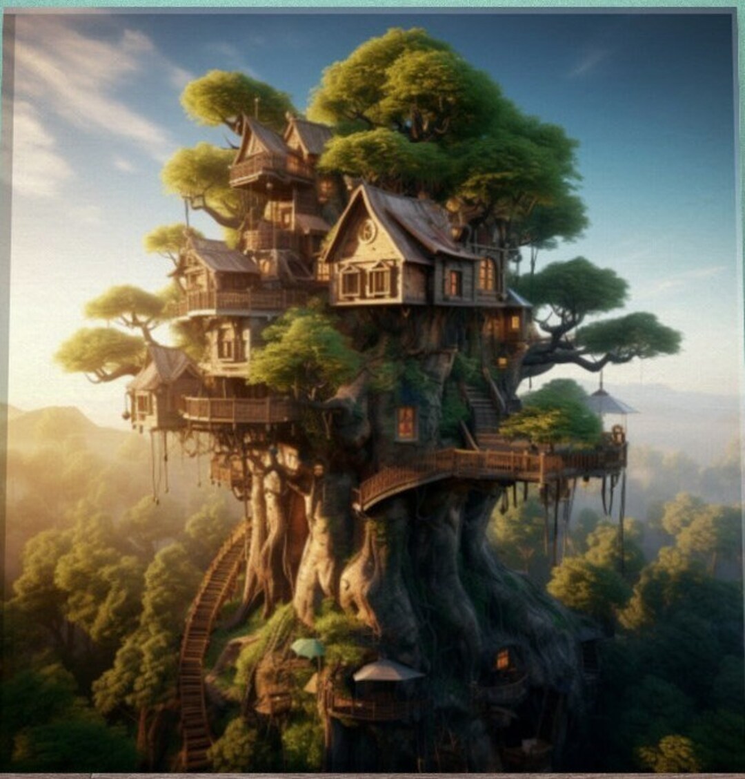 Tree House Canvas - Abstract Wall Art - Majestic Tree House in the ...
