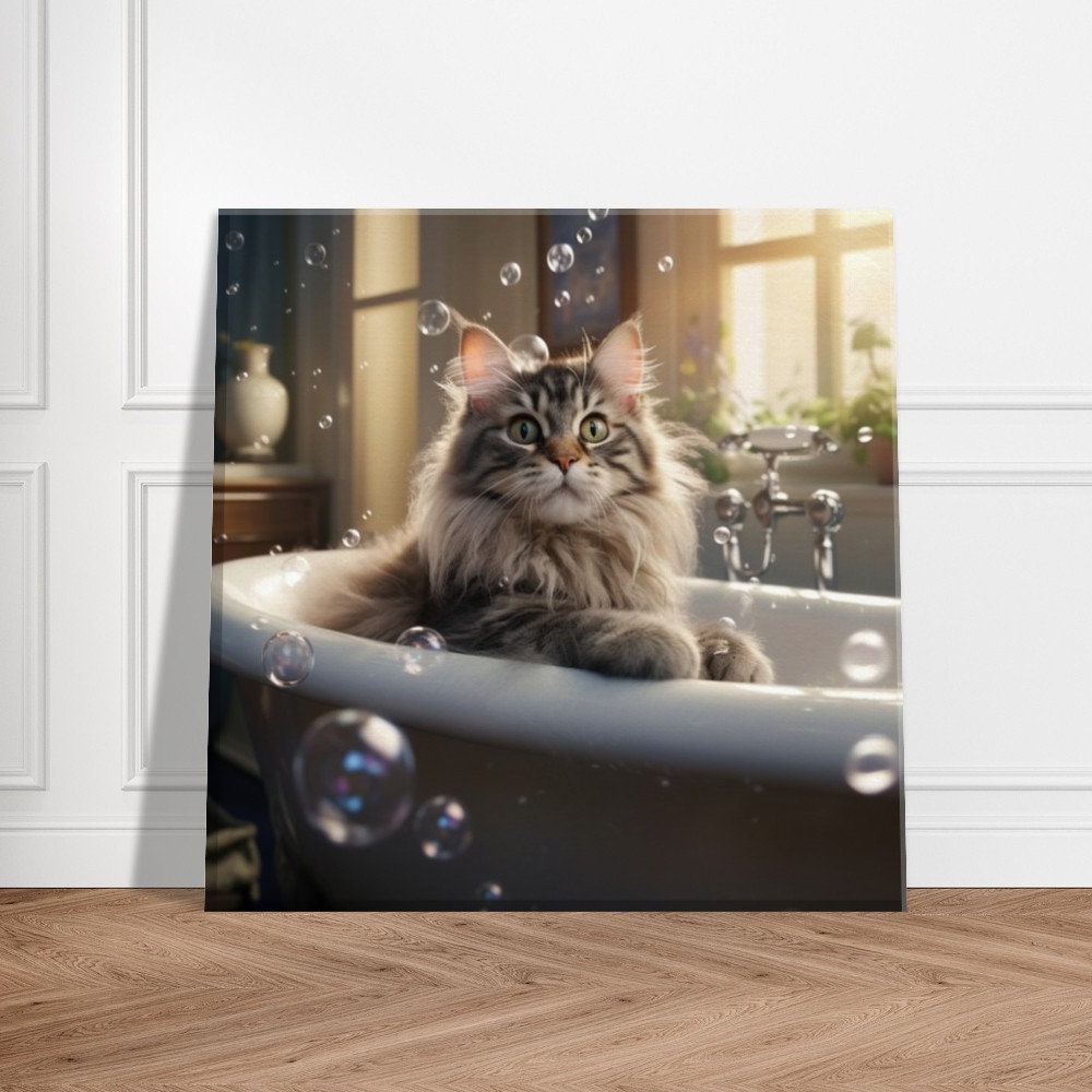 Cat in the Bathtub Canvas Funny Bathroom Animal Wall Art - Etsy