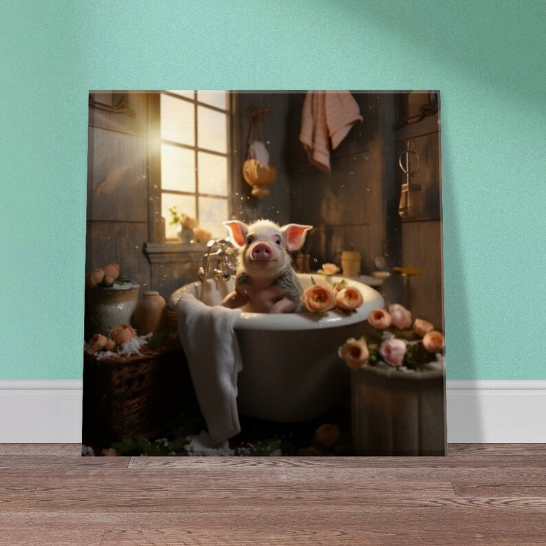 Pig in the Bathtub Canvas- Funny Bathroom Animal Wall Art, Cute Pig ...