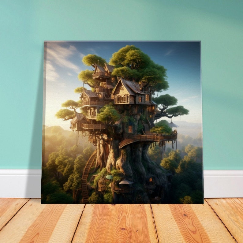 Tree House Canvas - Abstract Wall Art - Majestic Tree House in the ...