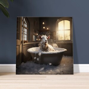 Goat in the Bathtub Canvas- Funny Bathroom Animal Wall Art, Cute Goat ...